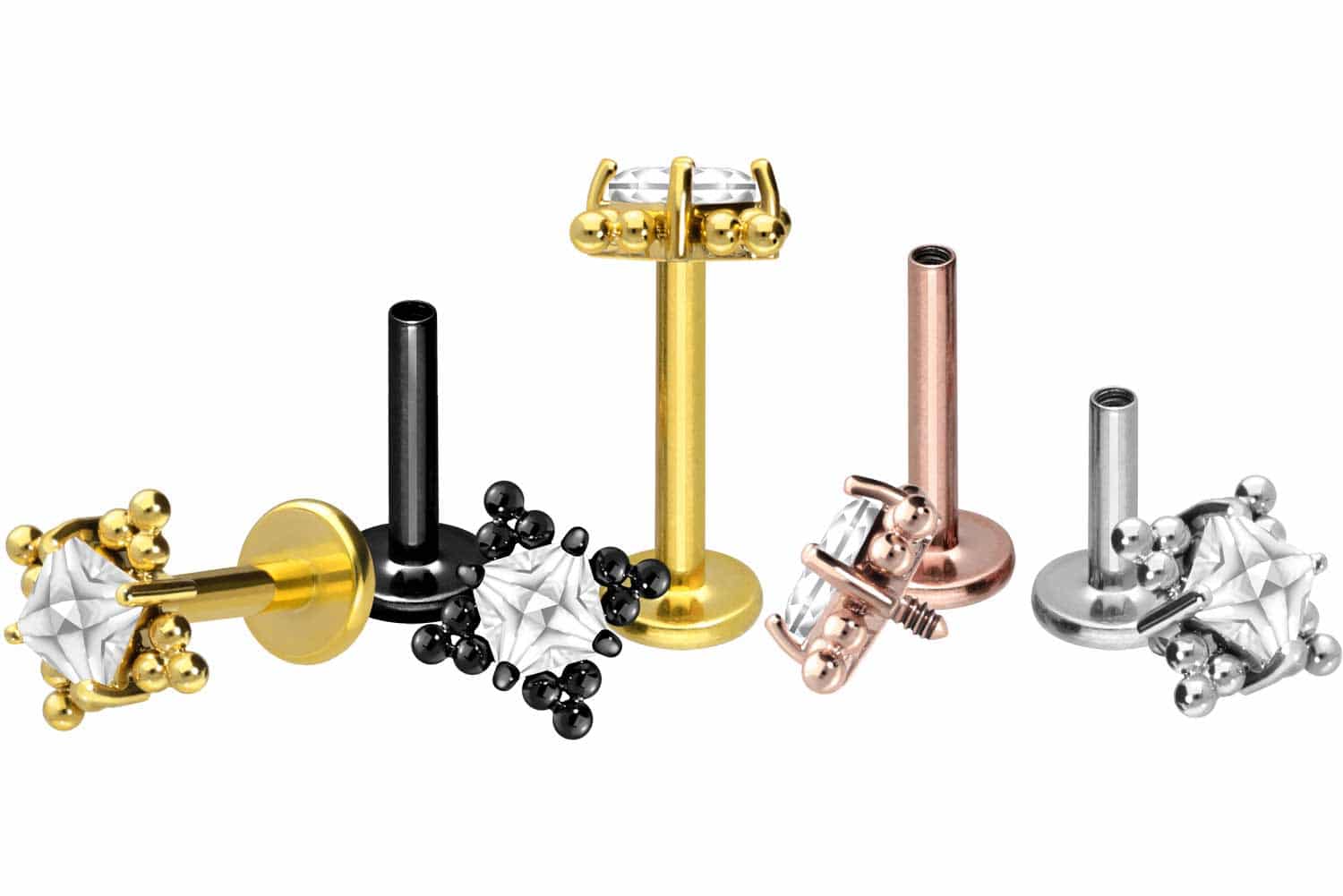 Titanium labret with internal thread CRYSTAL + SPHERICAL TRIANGLES ...